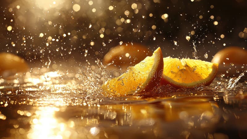 A Slice of Orange Falling into a Pool of Water, Creating a Splash ...