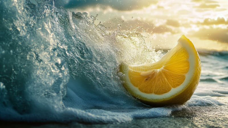 A Slice of Orange is Floating in the Ocean Stock Illustration ...