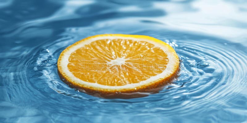 A Slice of Orange Floating in a Pool of Water Stock Illustration ...