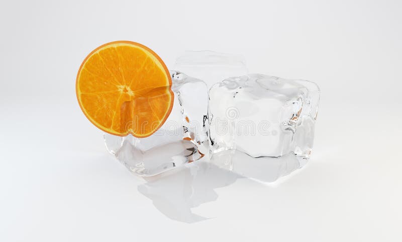 Slice Orange Frozen in Ice Cube. 3d Rendering Stock Illustration ...