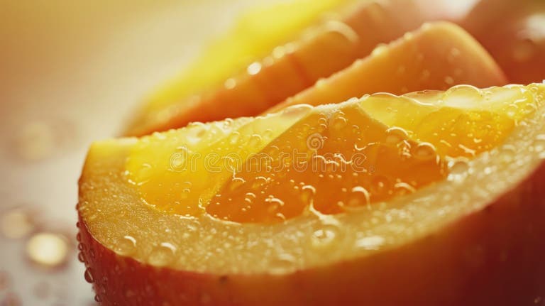 A Slice of Orange with Water Droplets on it. the Orange is Cut in Half ...