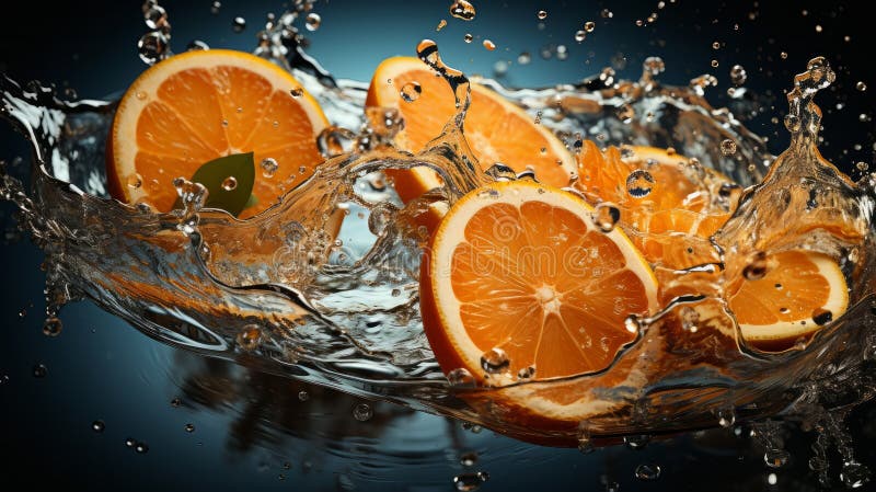 A Slice of Orange with Water Splashing. Generative AI. Stock ...