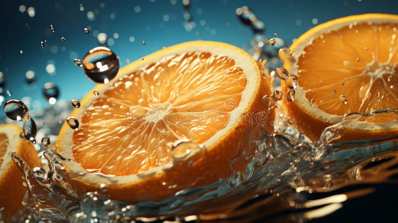 A Slice of Orange with Water Splashing. Generative AI. Stock ...