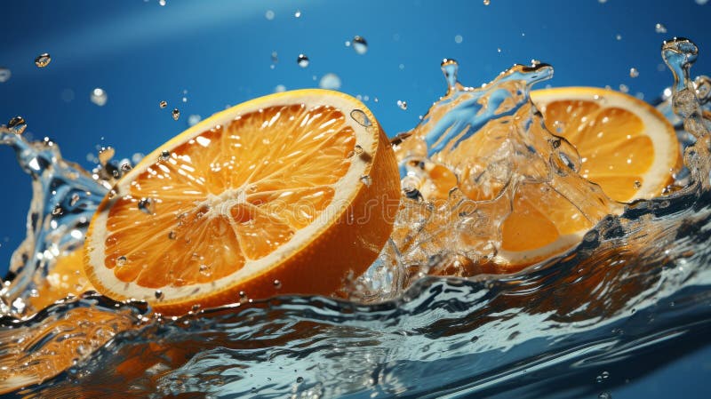 A Slice of Orange with Water Splashing. Generative AI. Stock ...