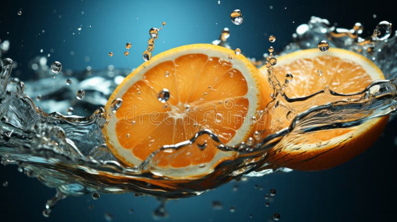 A Slice of Orange with Water Splashing. Generative AI. Stock ...
