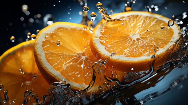 A Slice of Orange with Water Splashing. Generative AI. Stock ...