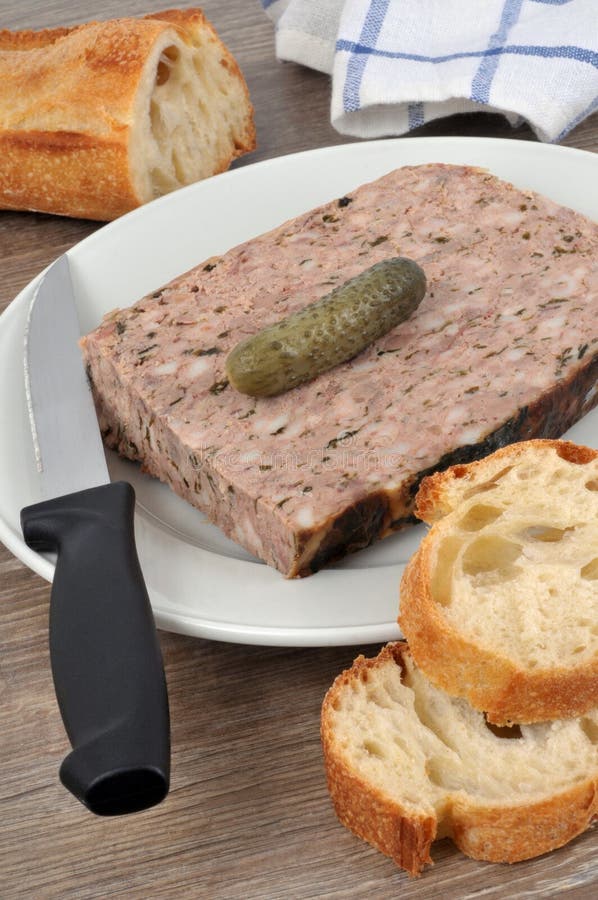 Slice of Pate on a Plate with a Pickle Stock Photo - Image of closeup ...