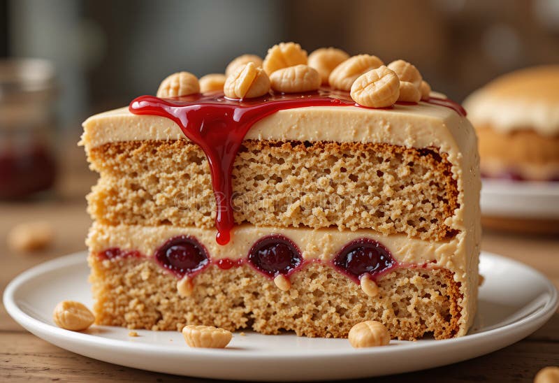 Slice of Peanut Butter and Jelly Cake with Peanuts and Jelly Topping ...