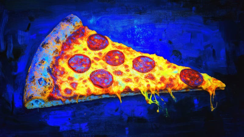 A Slice of Pepperoni Pizza on a Blue Background Stock Illustration ...