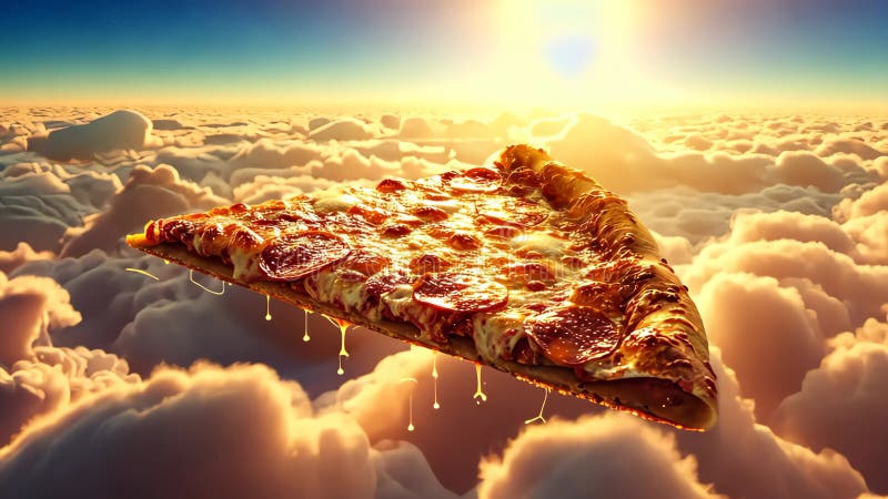 Slice of Pepperoni Pizza Floating among Clouds, Surreal Concept ...