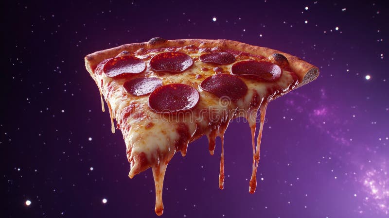 A Slice of Pepperoni Pizza Floats Amidst a Star-filled Galaxy. Stock ...