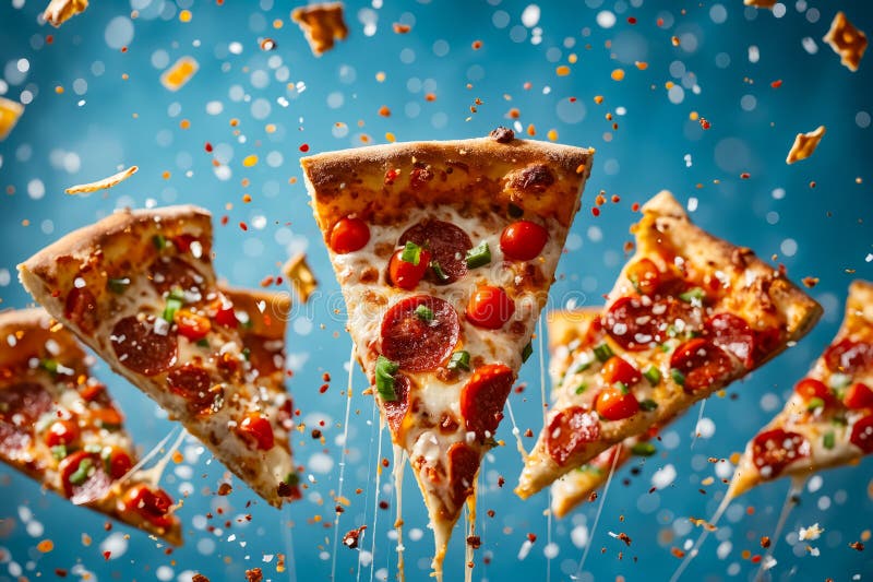 Pepperoni Pizza Slice Air Falling Toppings Stock Photos - Free ...