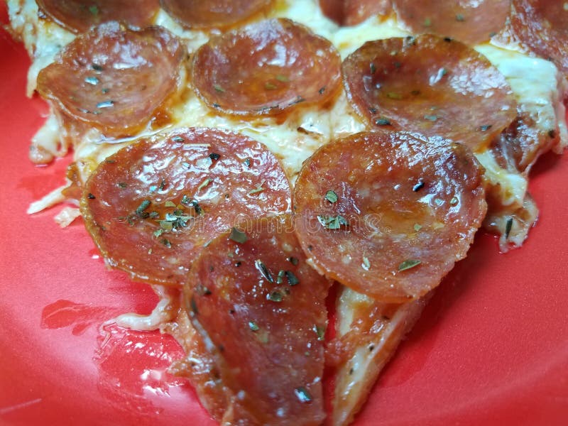 Slice of Pepperoni Pizza with Grease on Plate Stock Image - Image of ...