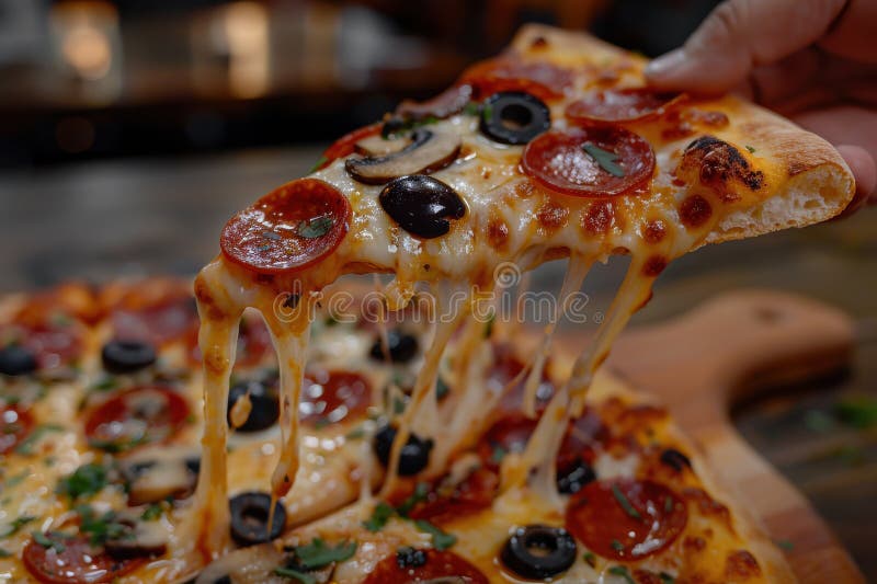 Slice Pepperoni Pizza Being Pulled Apart Person Stock Photos - Free ...