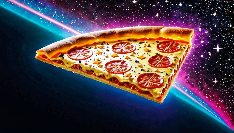 Slice of Pepperoni Pizza in Outer Space Stock Photo - Image of playful ...