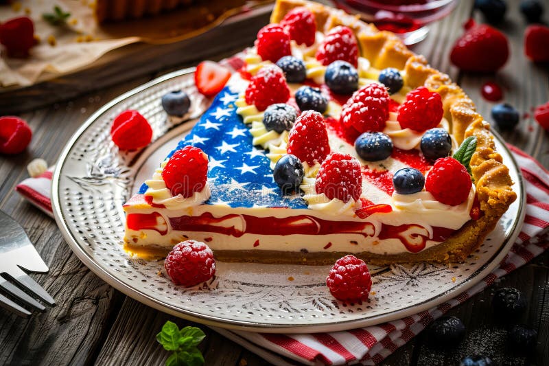 A Slice of Pie with Berries and American Flag Stock Image - Image of ...
