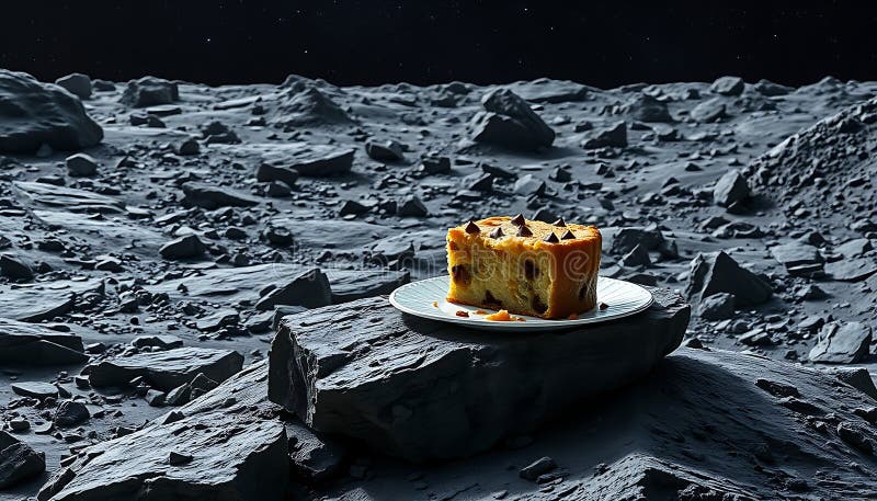 Slice of Pie on Moon-like Surface, Surreal and Space Dessert Generative ...