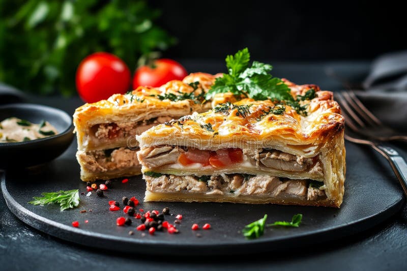 Slice of Pie with Tuna on the Table Stock Illustration - Illustration ...