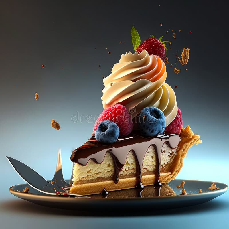 Slice of Pie with Whipped Cream and Berries on Top. Generative AI Stock ...