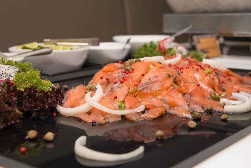 Slice Piece Smoked Salmon on Plate Stock Photo - Image of piece, fish ...