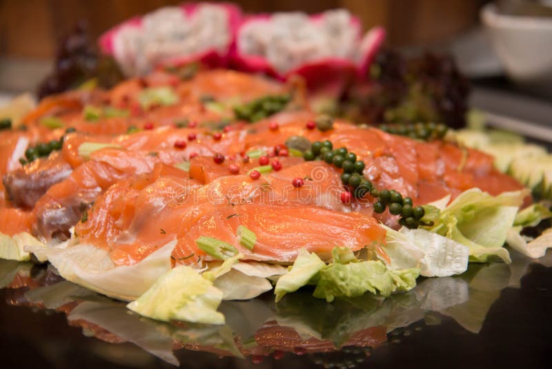 Slice Piece Smoked Salmon on Plate Stock Photo - Image of slice, piece ...