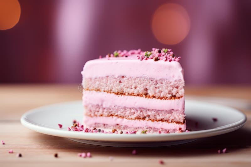 A Slice of Pink Cake on a Plate with Pink Sprinkles Stock Illustration ...