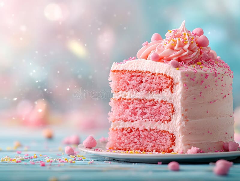 A Pink Cake with Cherries on a Plate Stock Photo - Image of indoor ...