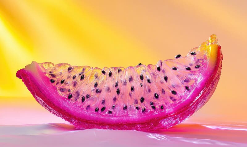 A Slice of a Pink Fruit with Black Seeds Stock Photo - Image of ...