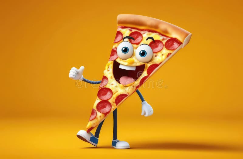 Slice of Pizza with Arms, Legs and Face on Orange Backdrop Greeting and ...