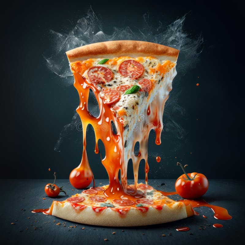 Slice of Pizza is Falling into the Air. Generative AI Stock ...