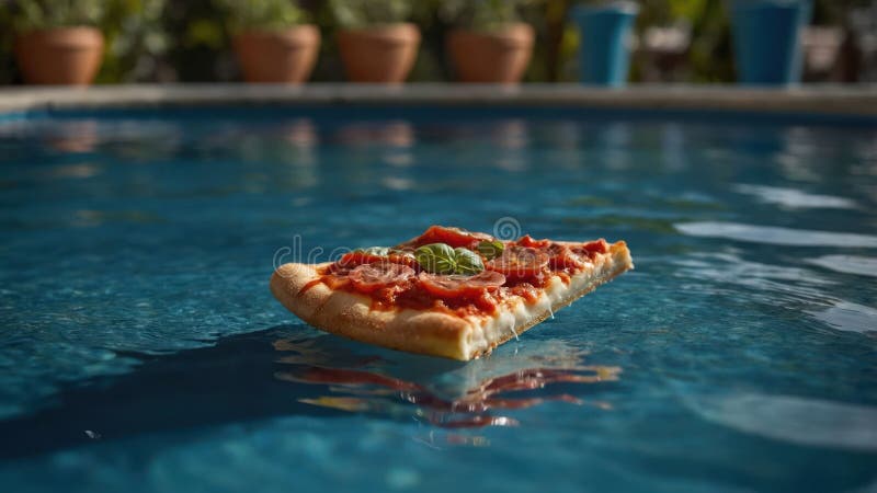 A Slice of Pizza Floating in a Swimming Pool, Creating a Whimsical and ...