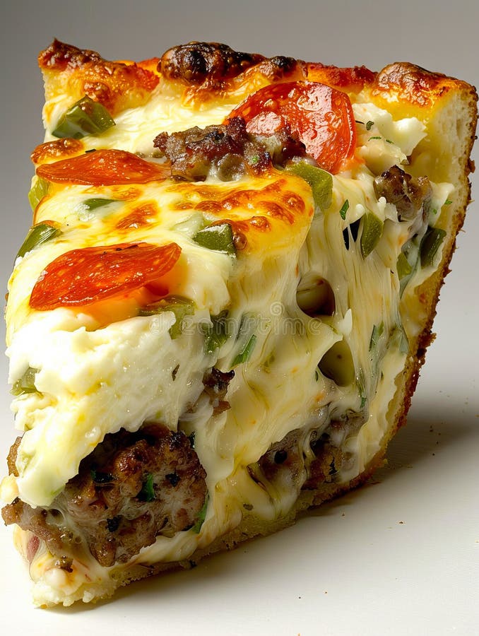 A Slice of Pizza with Meat and Vegetables Stock Image - Image of slice ...