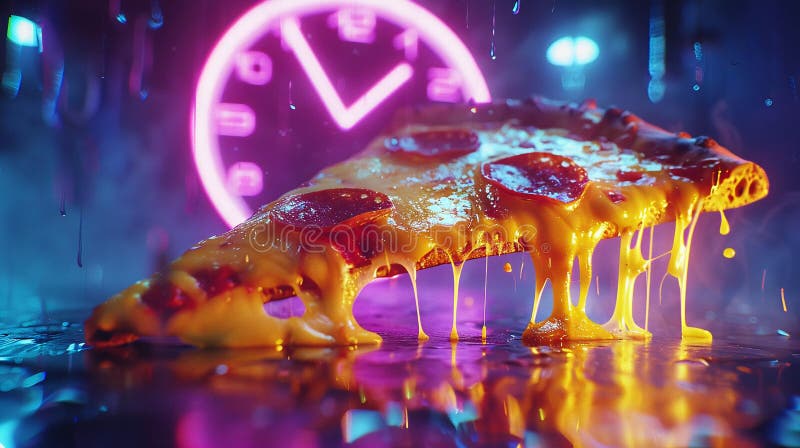 A Slice of Pizza with Melted Cheese Drips Against a Backdrop of ...