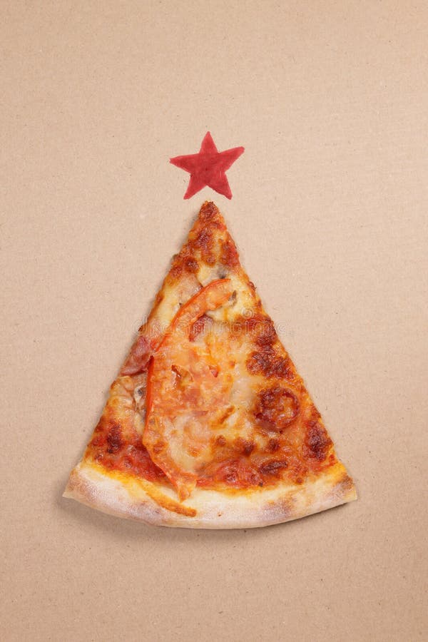 Slice of Pizza with Painted Star, Christmas Tree Concept. Vertical ...