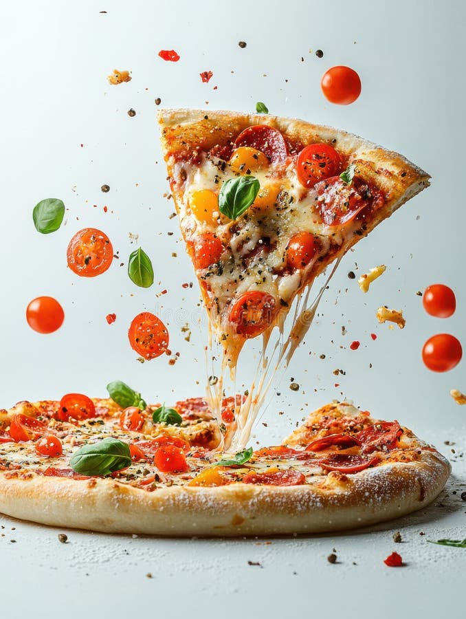 Slice Pizza Pepperoni Tomatoes Being Pulled Apart Stock Photos - Free ...