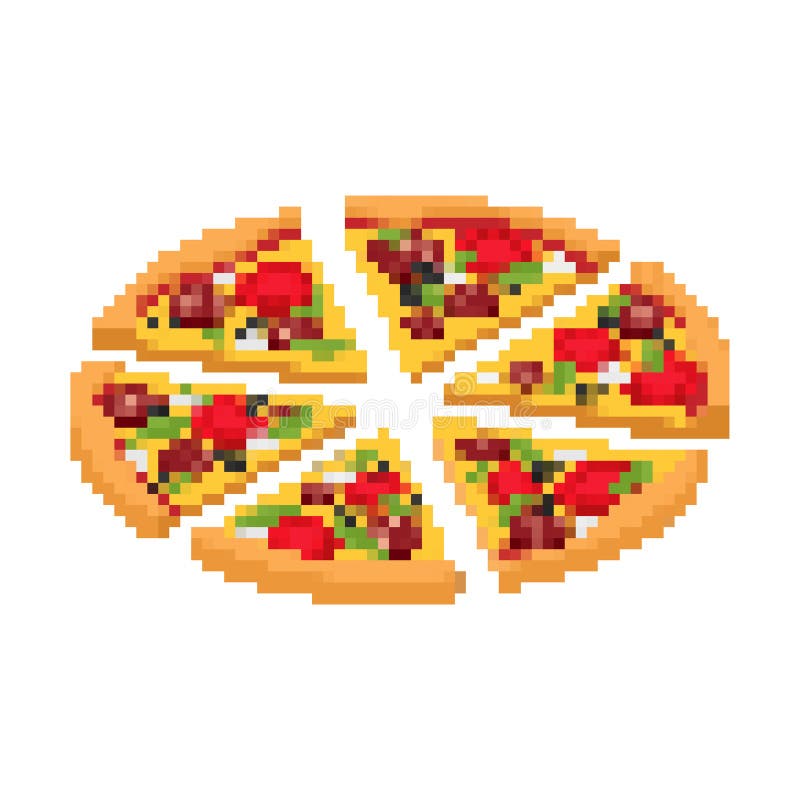 Slice of Pizza Pixel Art. Fast Food 8bit Stock Vector - Illustration of ...
