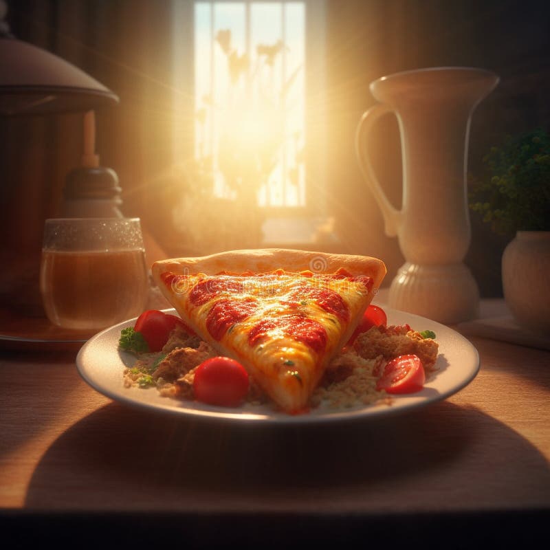 A Slice of Pizza in the Rays of the Rising Sun Stock Illustration ...