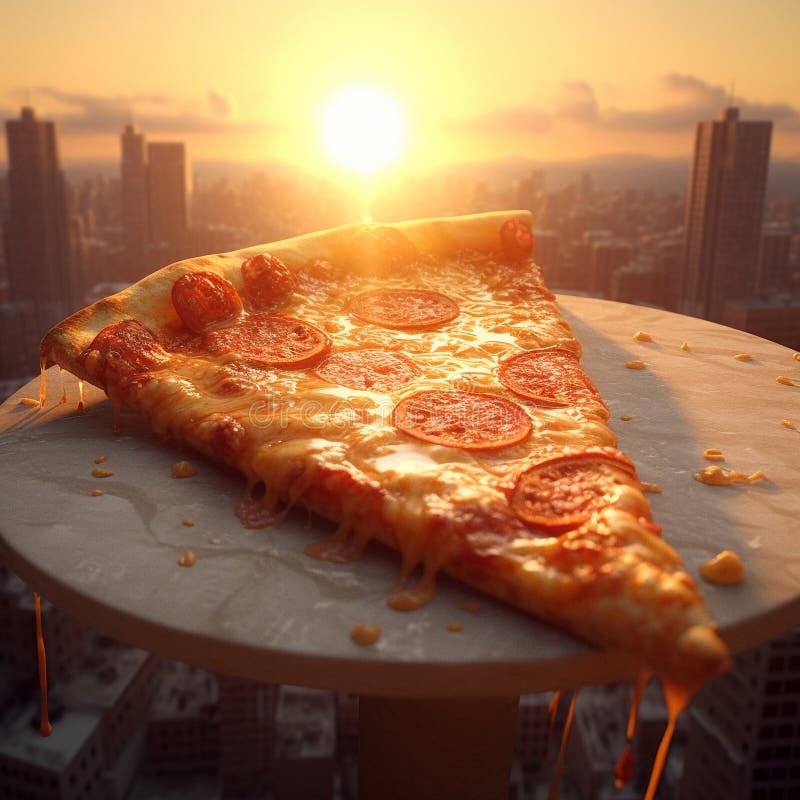 A Slice of Pizza in the Rays of the Rising Sun Stock Illustration ...