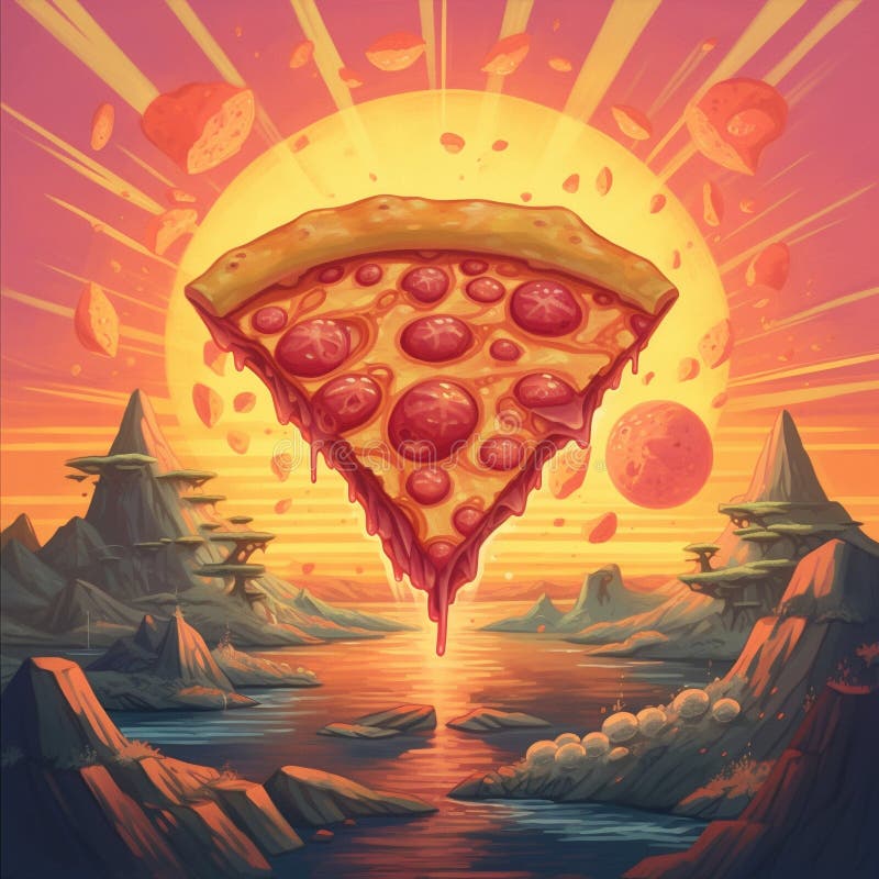 A Slice of Pizza in the Rays of the Rising Sun Stock Illustration ...