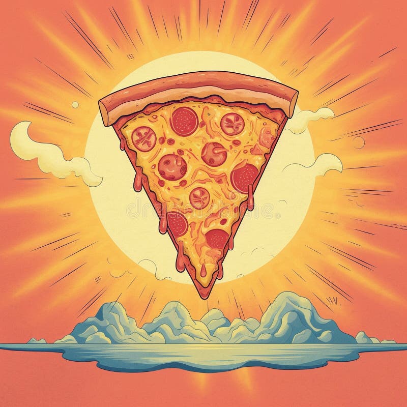 A Slice of Pizza in the Rays of the Rising Sun Stock Illustration ...