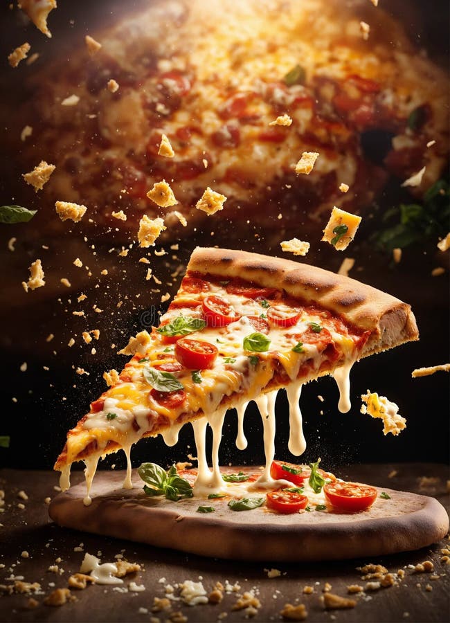 Slice of Pizza Splash. Selective Focus Stock Photo - Image of cooking ...