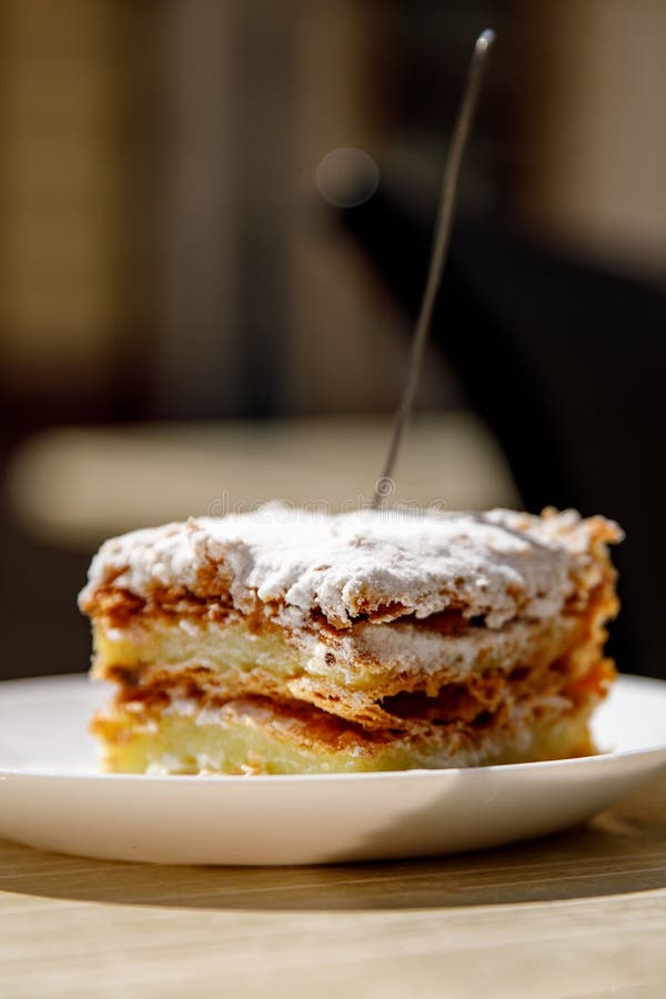 The Slice of Puff Pastry Custard Cake. Stock Image - Image of dessert ...