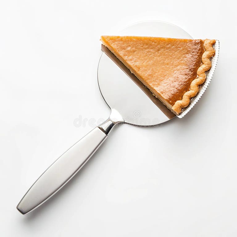 Slice of Pumpkin Pie on a Silver Pie Server with White Background ...