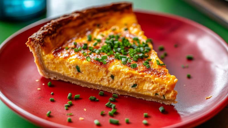 Slice Quiche Chives Red Plate Stock Photos - Free & Royalty-Free Stock ...