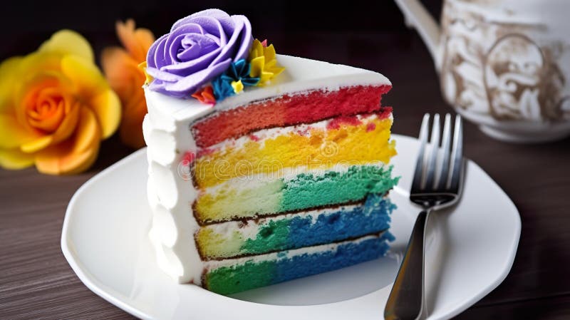Slice of Rainbow Cake, AI Generative Stock Illustration - Illustration ...