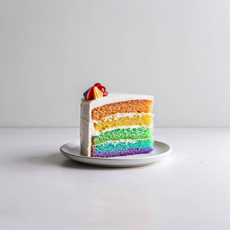 A Slice of Rainbow Cake Placed on a Small Plate with White and Clean ...