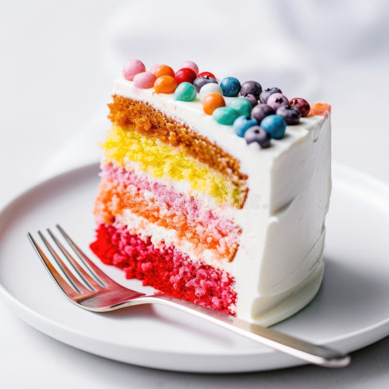 A Slice of Rainbow Cake on a Plate. Stock Photo - Image of snack, meal ...