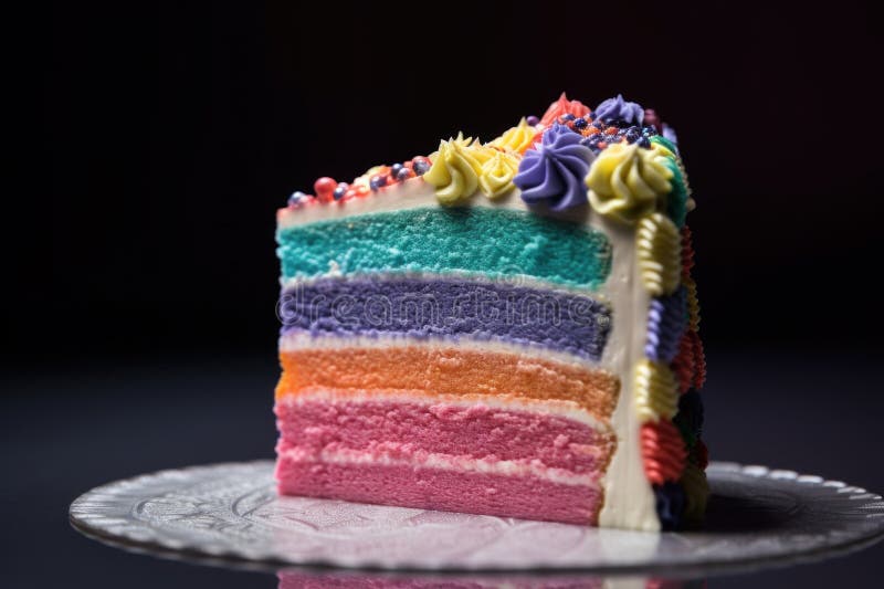 A Slice of Rainbow Cake on a Plate. Generative AI Image. Stock ...