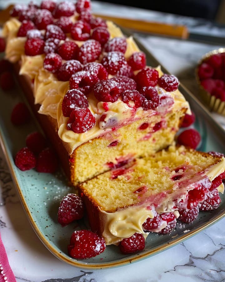 A Slice of Raspberry Cake with Icing on Top Stock Photo - Image of ...