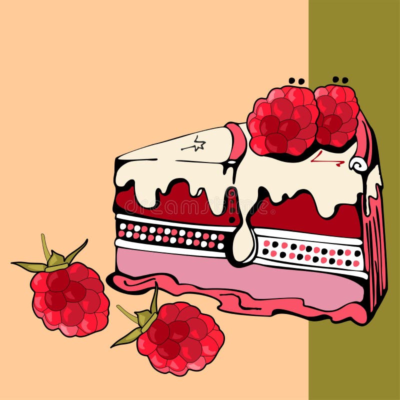 Slice of raspberry cake stock illustration. Illustration of dessert ...